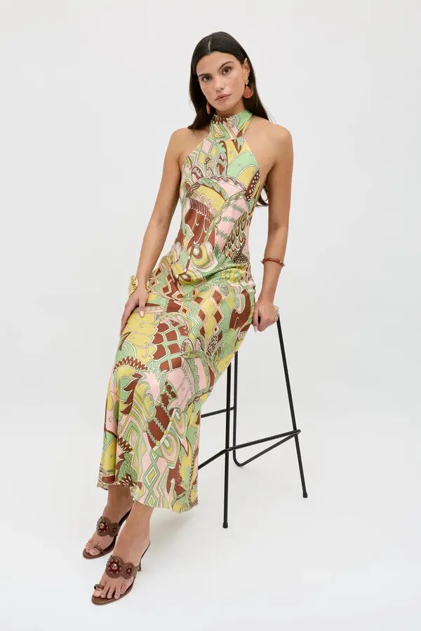 Rixo Maura Bianca Abstract Maxi Dress