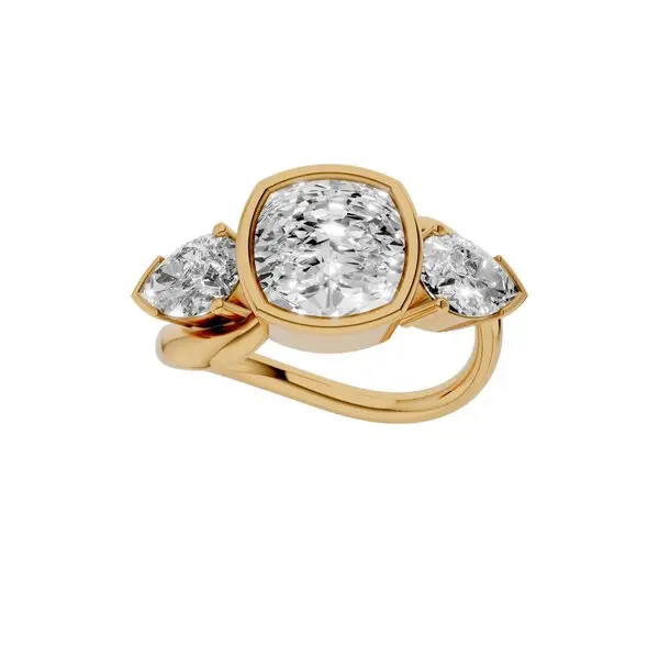 AYA FINE JEWELRY Cushion Cut Lab Diamond Three Stone Ring - Yellow