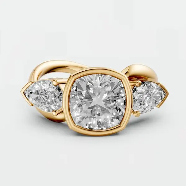 AYA FINE JEWELRY Cushion Cut Lab Diamond Three Stone Ring - Yellow