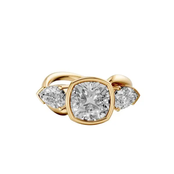 AYA FINE JEWELRY Cushion Cut Lab Diamond Three Stone Ring - Yellow