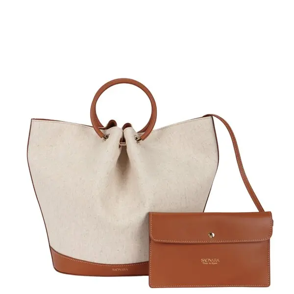SAONARA BRAND Neutrals Capazo Bag Linen Caramel Leather