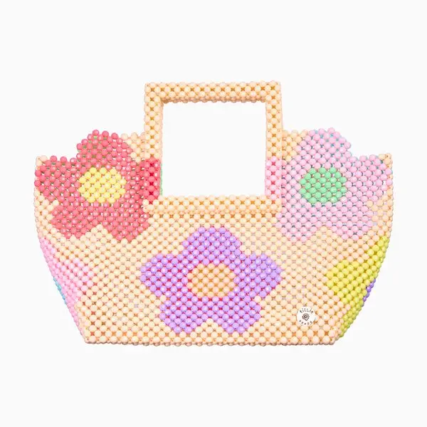 TILLIE BEADS Daisy Square Handle Tote Bag - Black/white
