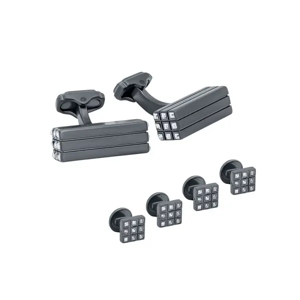 Tateossian Silver / Black Thompson Black Gunmetal Plated Shirt Studs - Silver/black