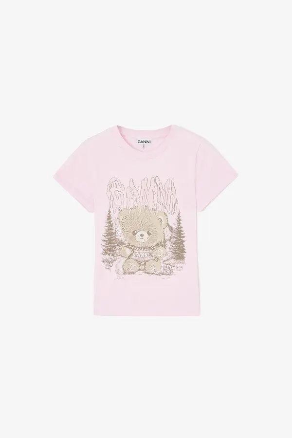 GANNI Baby Fit T-shirt With Forest Teddy Graphic - Pink