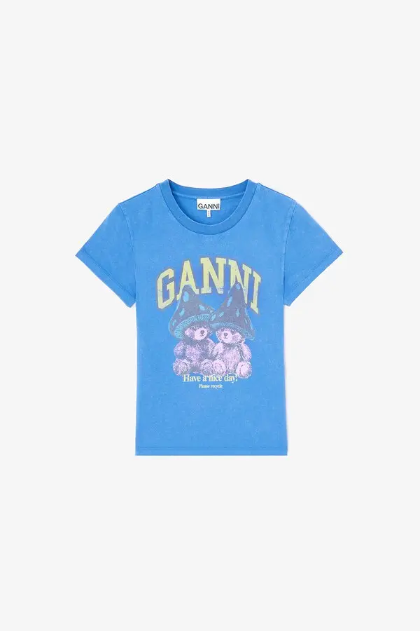 GANNI Mushroom Teddy" Graphic T-shirt - Blue
