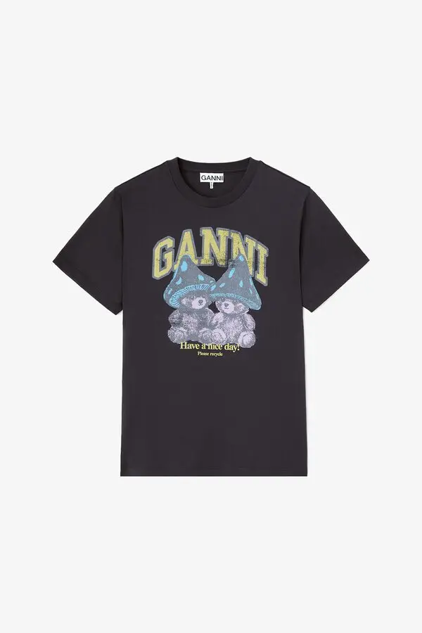 GANNI T-shirt With Mushroom Teddy - Mixed