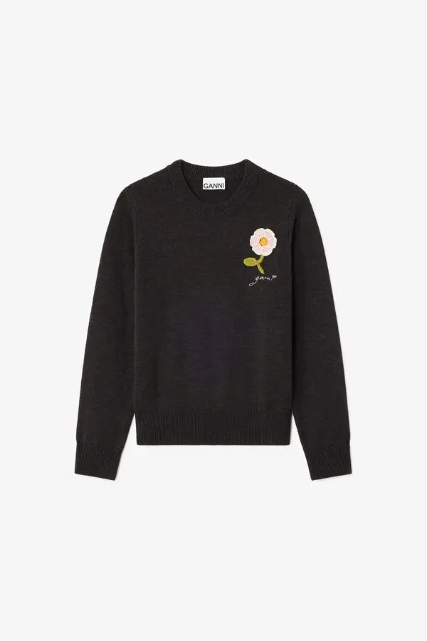 GANNI Sweater With Crochet Flower - Mixed
