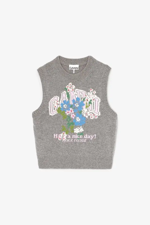 GANNI Floral Graphic Wool Vest