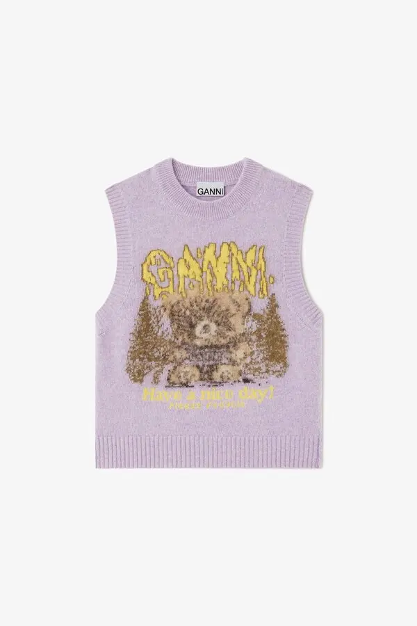 GANNI Wool Vest With Forest Teddy Graphic