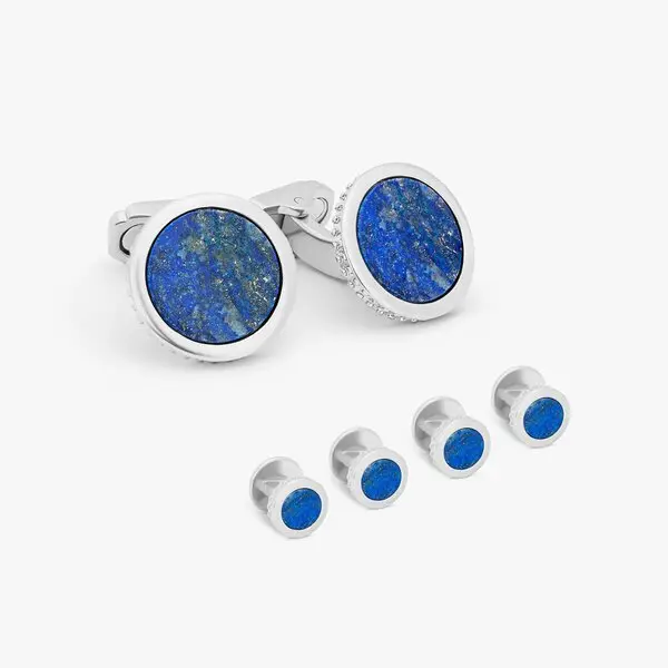 Tateossian Silver / Blue Thompson Blue White Bronze Plated Shirt Studs - Silver/blue