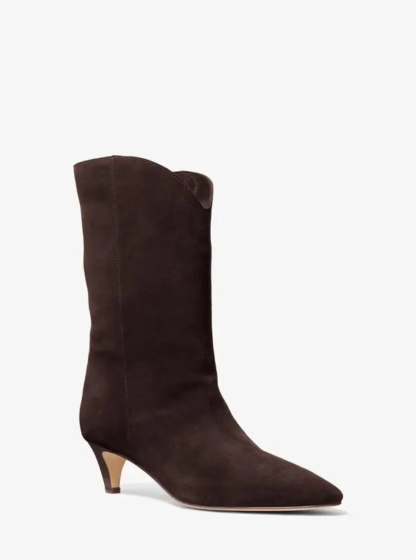 Michael Kors Daniela Suede Pointed Toe Kitten Heel Boots - Brown