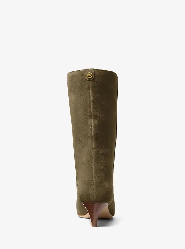 Michael Kors Daniela Suede Pointed Toe Kitten Heel Boots - Green