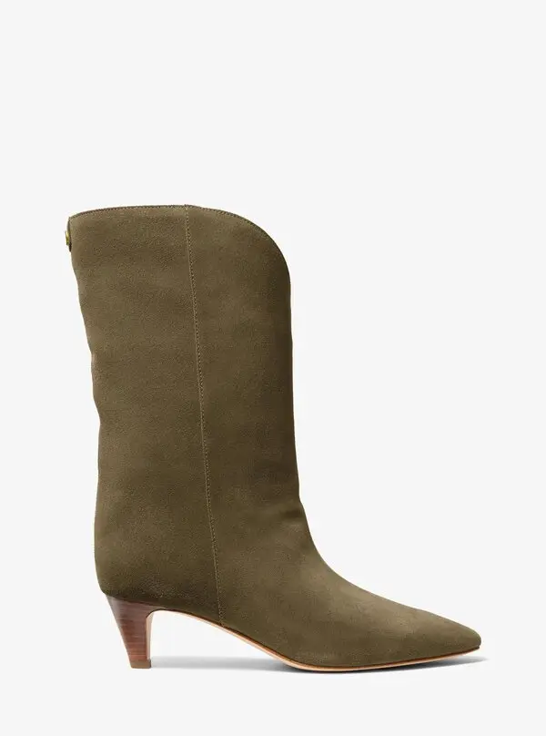 Michael Kors Daniela Suede Pointed Toe Kitten Heel Boots - Green