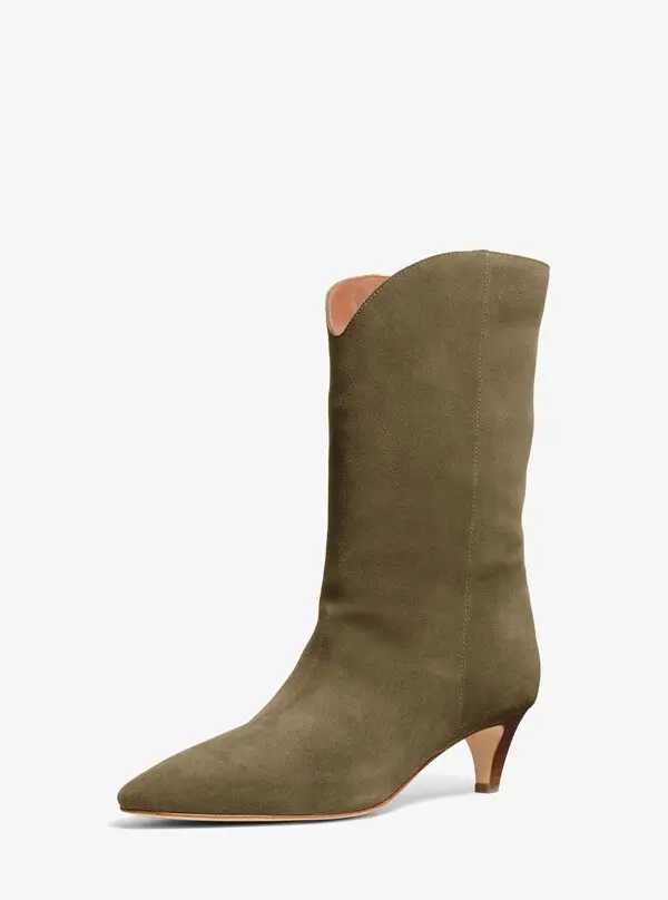 Michael Kors Daniela Suede Pointed Toe Kitten Heel Boots - Green