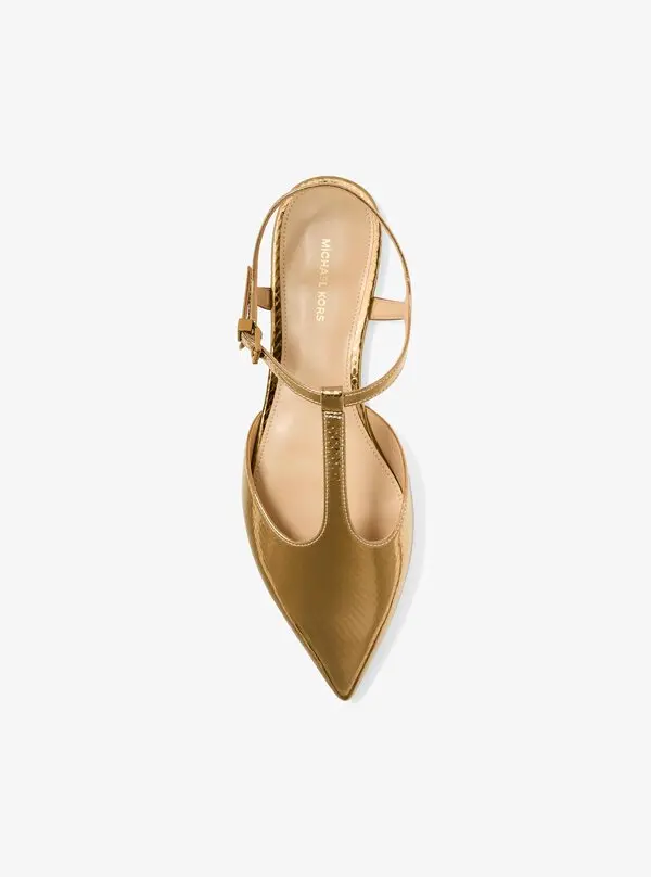 Michael Kors Cherie Snake Embossed Metallic Leather T-strap Flat - Gold