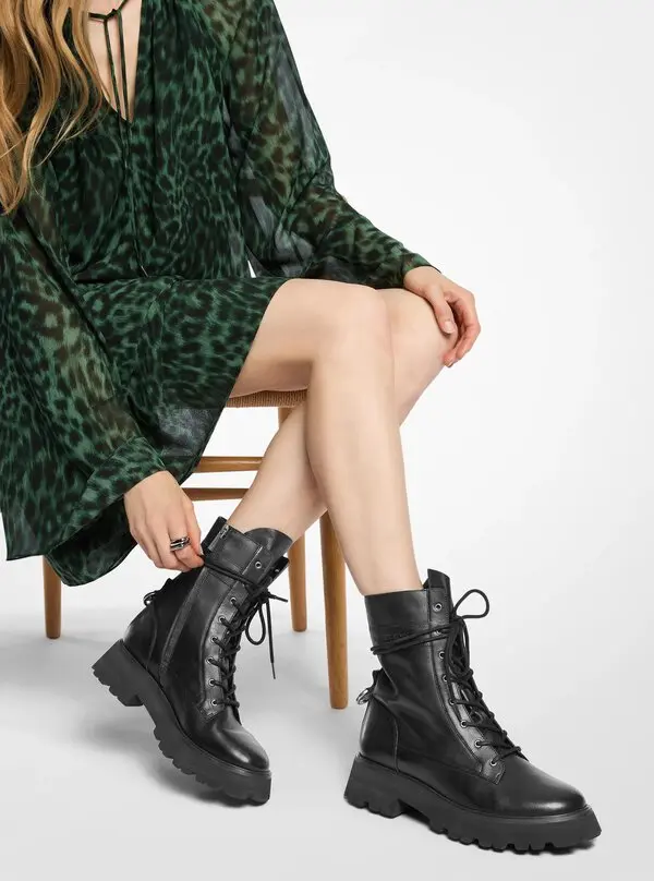 Michael Kors Caleb Leather Combat Boots - Black