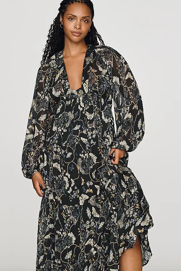 Anthropologie Sheer Chiffon Maxi Dress
