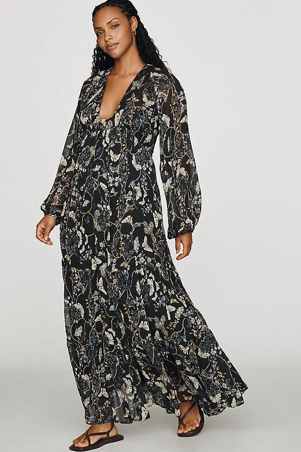 Anthropologie Sheer Chiffon Maxi Dress