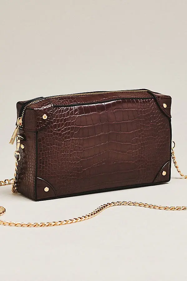 Maeve Embossed Croc Trunk Purse - Chocolate