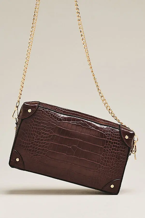 Maeve Embossed Croc Trunk Purse - Chocolate