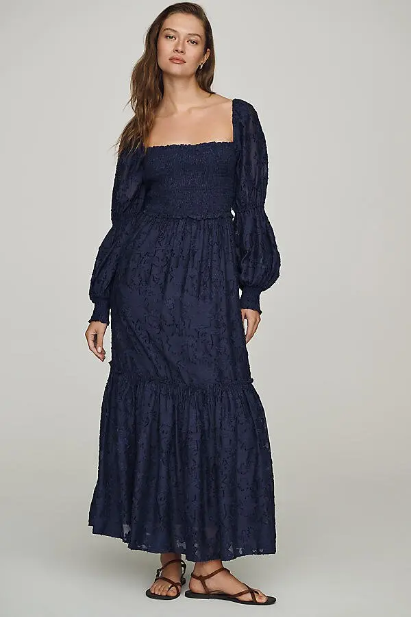 Anthropologie Tiered Puff Sleeve Midi Dress