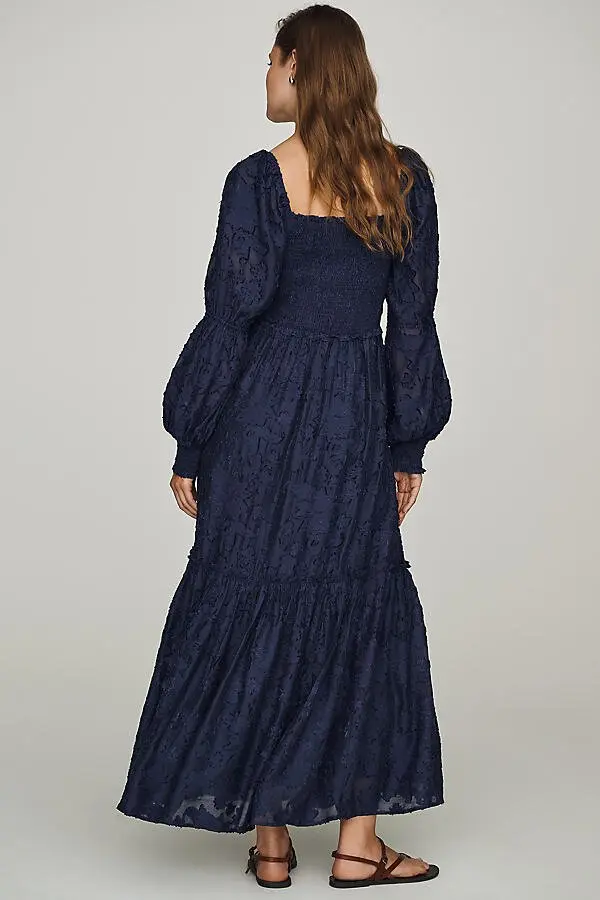 Anthropologie Tiered Puff Sleeve Midi Dress