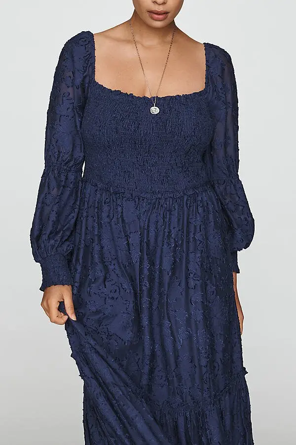 Anthropologie Tiered Puff Sleeve Midi Dress