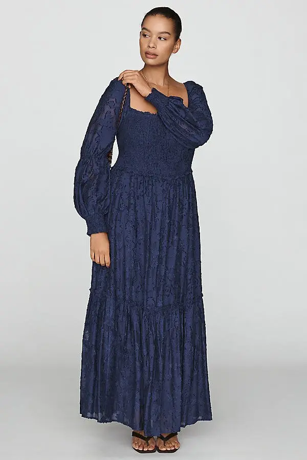 Anthropologie Tiered Puff Sleeve Midi Dress