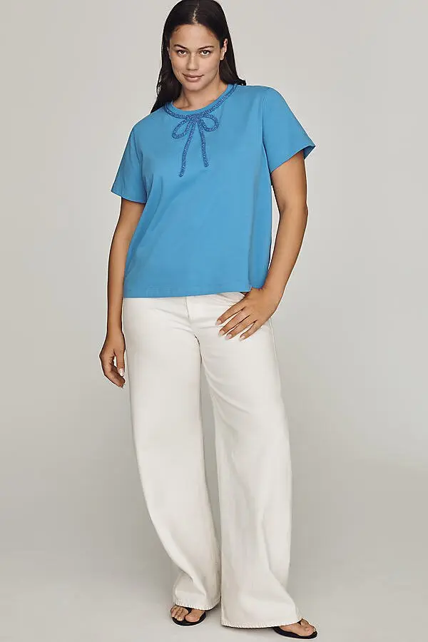 English Factory 100% Cotton Beaded-bow Tee