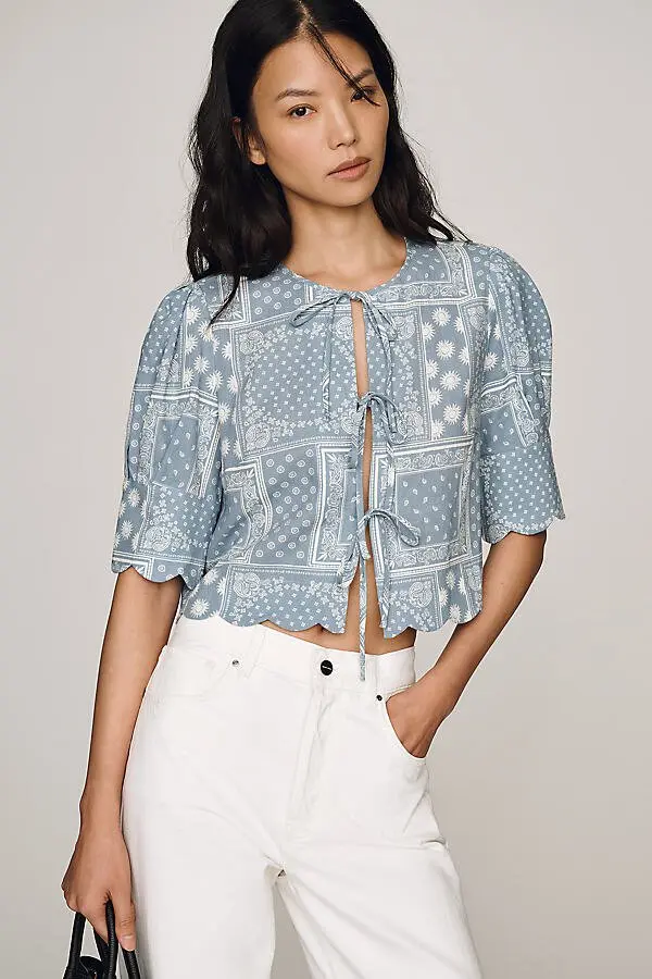 SISTER NEW YORK Bandana Patchwork Tie-front Blouse