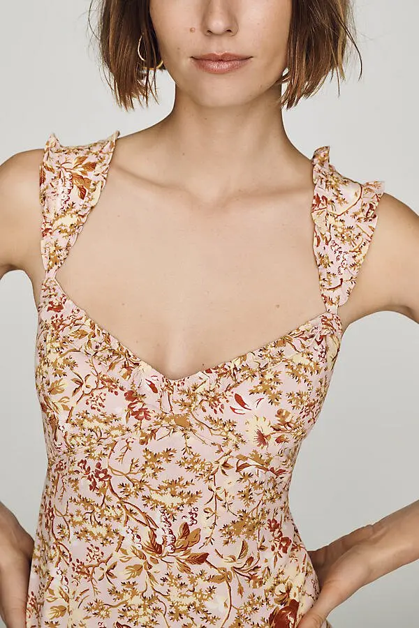 Anthropologie Sweetheart Neckline Ruffled Straps Midi Dress
