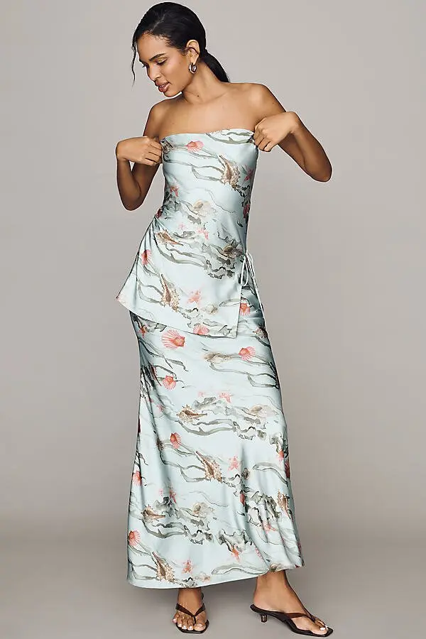 AMUR Tiered Strapless Dress - Blue