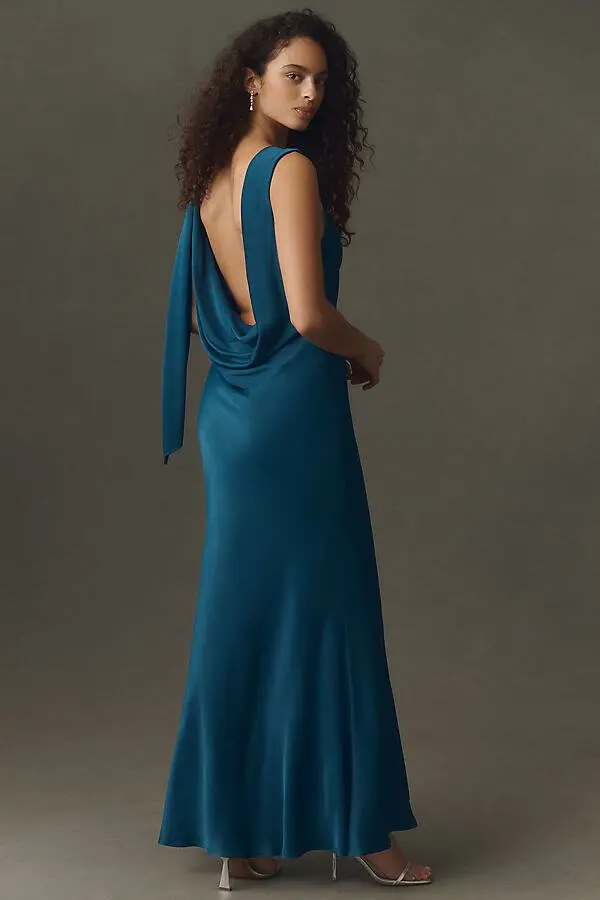 Bhldn High-neck Open-back Maxi Dress With Scarf Detail