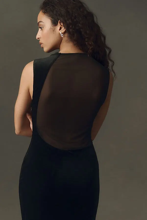 Bhldn Velvet Mesh-back Maxi Dress