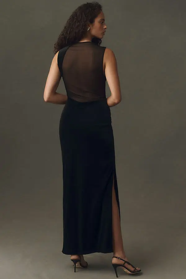 Bhldn Velvet Mesh-back Maxi Dress