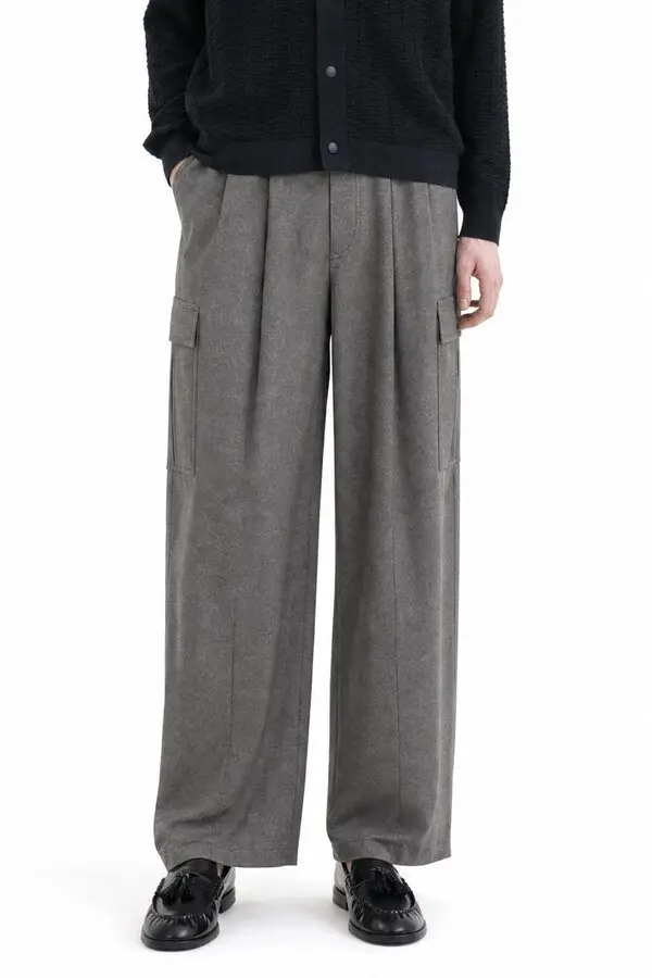 Giorgio Armani Wool Cashmere Denim-effect Wide Leg Cargo Pants