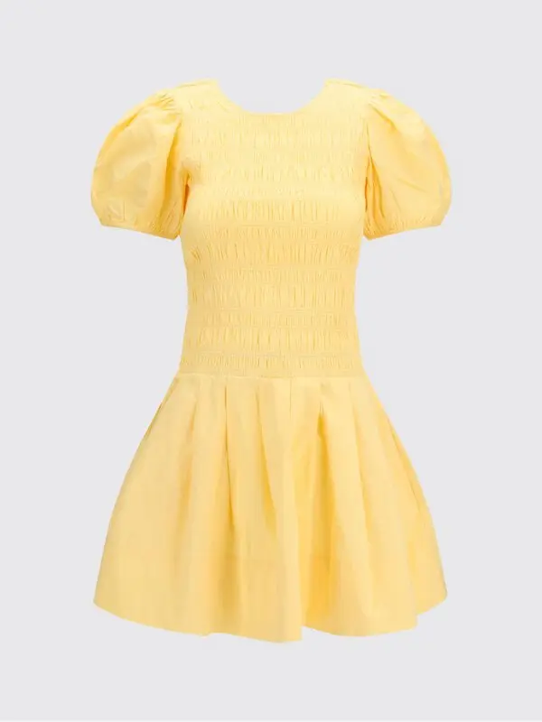 GANNI Shirred Puff Sleeve Mini Dress