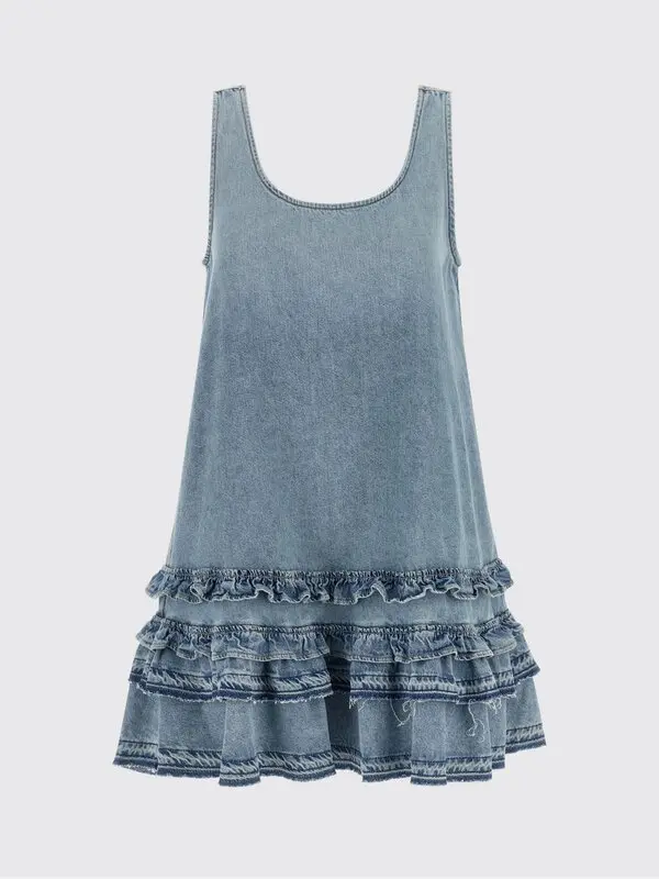 GANNI Denim Dress With Ruffled Hem