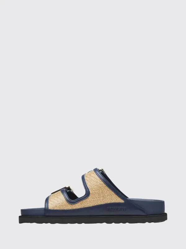 BIRKENSTOCK Arizona Flat Raffia And Leather Sandals - Blue