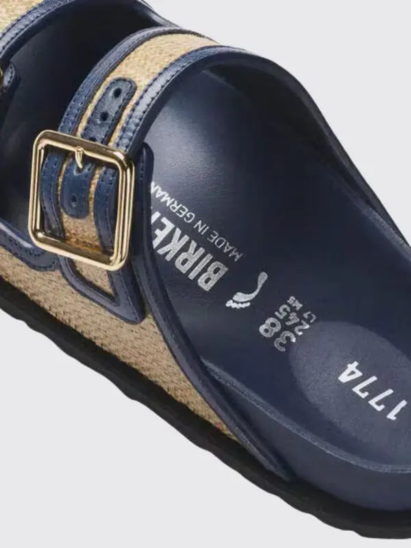BIRKENSTOCK Arizona Flat Raffia And Leather Sandals - Blue