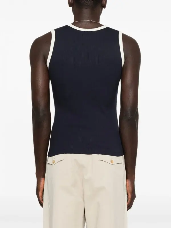 CARRER Slim Fit Stretch Cotton Tank Top With Contrast Trim - Blue