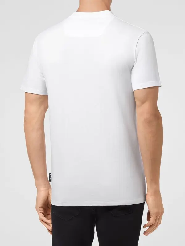 Philipp Plein Slim Fit Cotton T-shirt With Monogram Skull Embroidery And Hexagon Logo - White