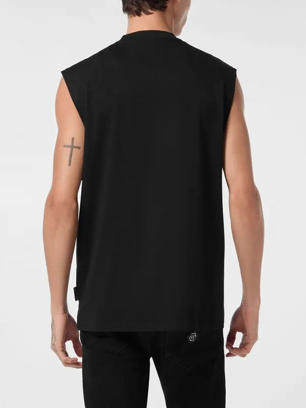 Philipp Plein Cotton Tank Top With Contrast Front Logo - Black