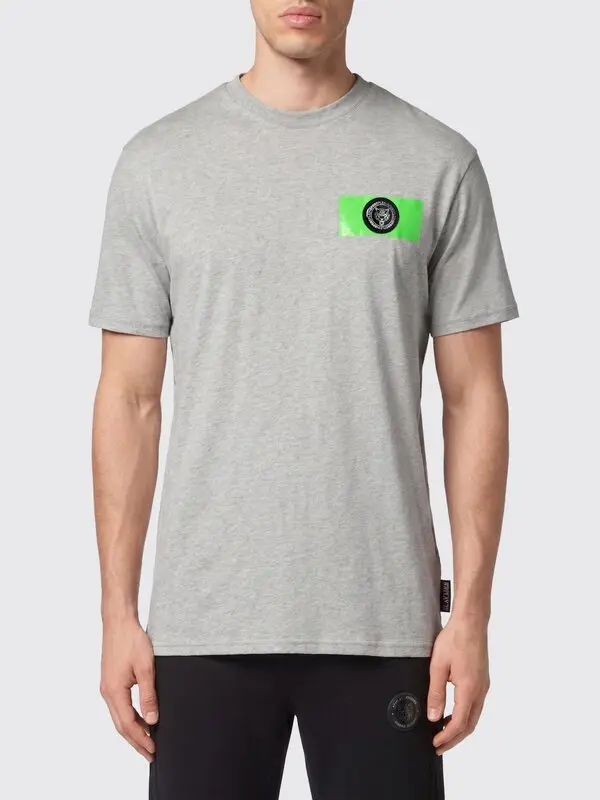 PLEIN SPORT Short-sleeved Cotton T-shirt With Contrasting Printed Logo