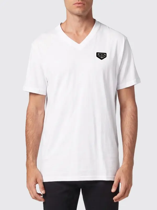 Philipp Plein V-neck Short-sleeved Cotton T-shirt With Contrast Logo