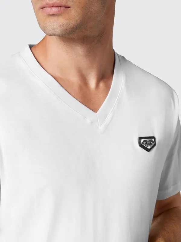 Philipp Plein V-neck Short-sleeved Cotton T-shirt With Contrast Logo