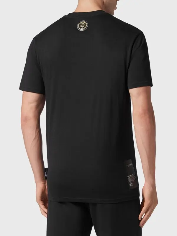 PLEIN SPORT Cotton Crew Neck T-shirt With Contrast Laminated Logo - Black