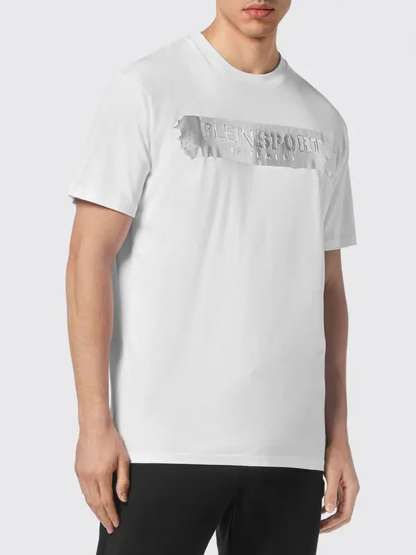 PLEIN SPORT Cotton Crew Neck T-shirt With Contrast Laminated Logo - White