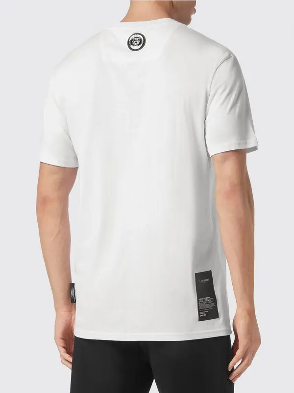PLEIN SPORT Cotton Crew Neck T-shirt With Contrast Laminated Logo - White