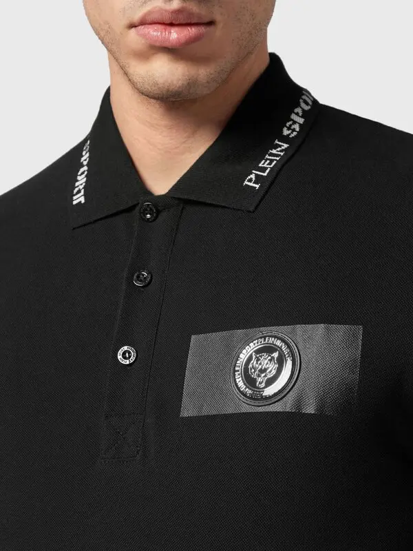 PLEIN SPORT Slim Fit Cotton Polo Shirt With Contrast Hexagon Logo